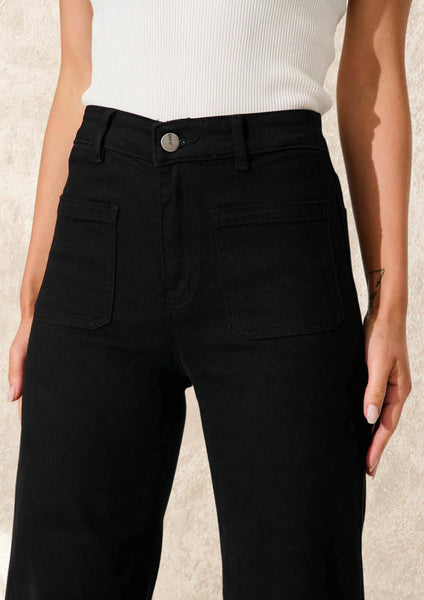 High Waist Black Wide Leg Stretch Jeans with Front Pockets by Wakee ...