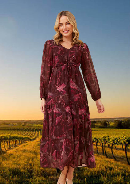 Jasmine Long Sleeve Maxi Dress in Shiraz Print – Frangipani Living